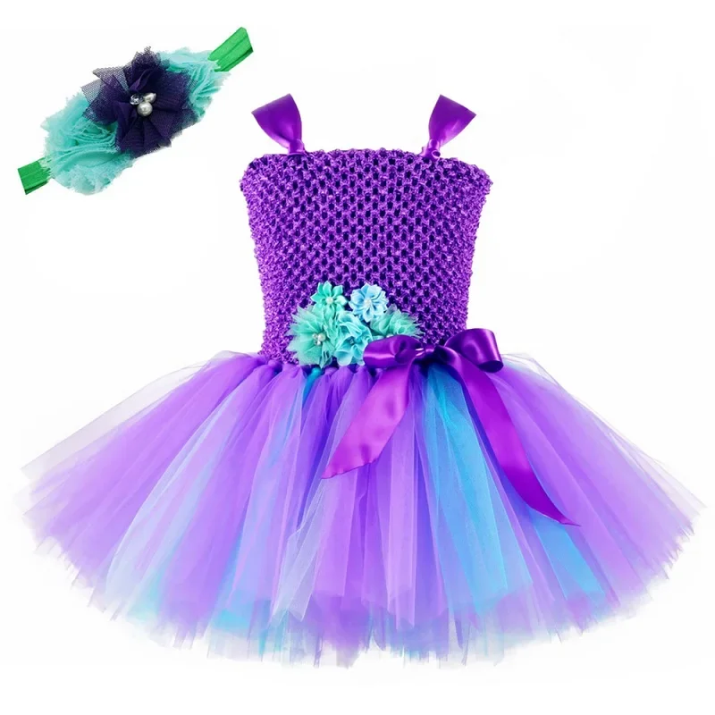 Vestido de tutú de princesa sirena para niñas, flores de tul morado ...