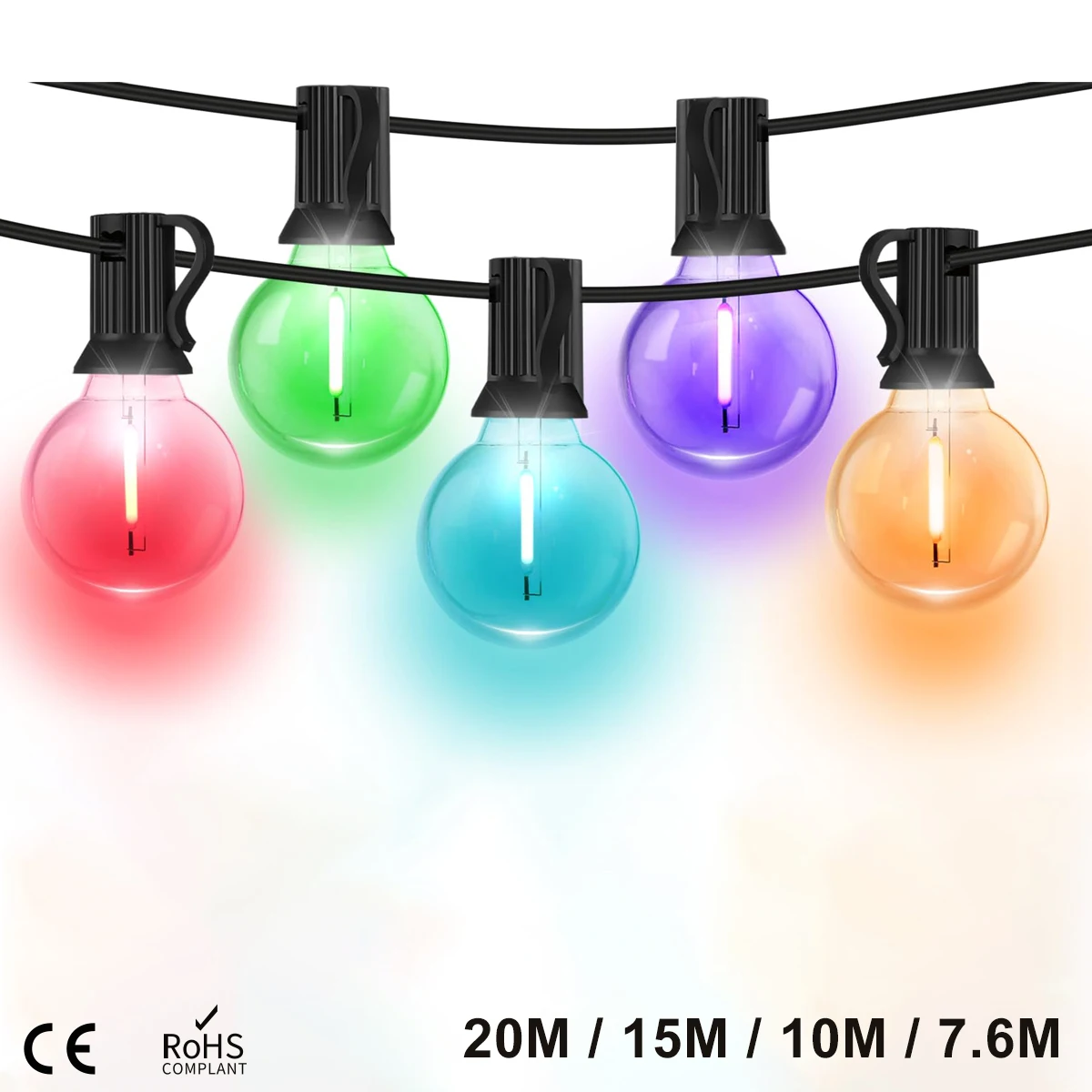 20M 15M Outdoor String Lights LED RGB Multi-Color Glass G40 IP44 ...