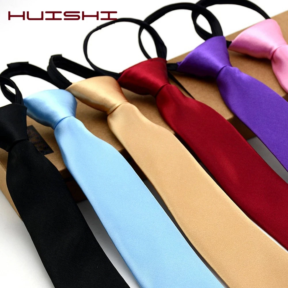 Solid Color Ties For Men Skinny Slim Tie Pre-tied Zipper Neckties Red ...