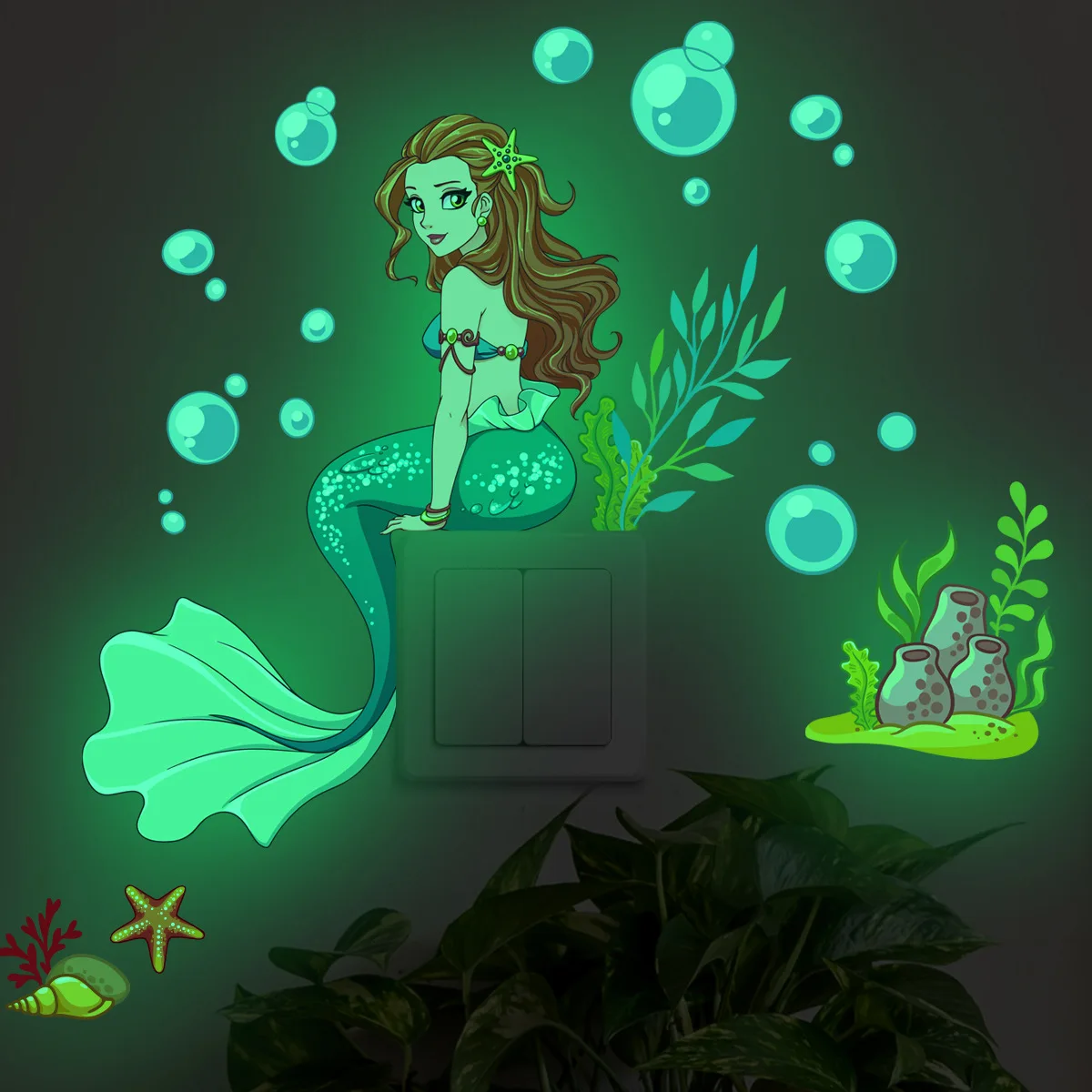 Luminous Fairy Mermaid Wall Stickers Kids Bedroom Home Decor Glow In ...