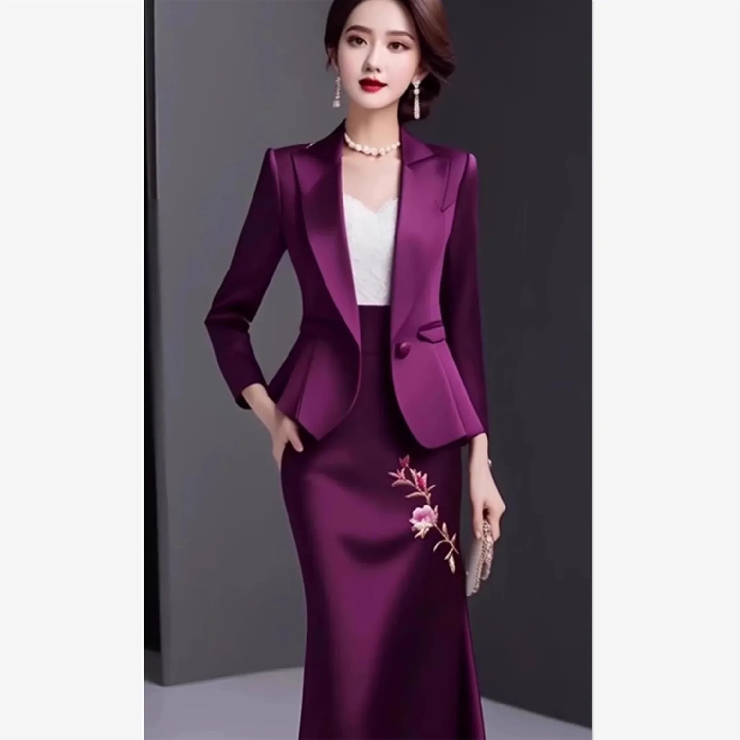 Chinese Luxury Suit Elegant Flower Embroidery Women Formal Outfits ...