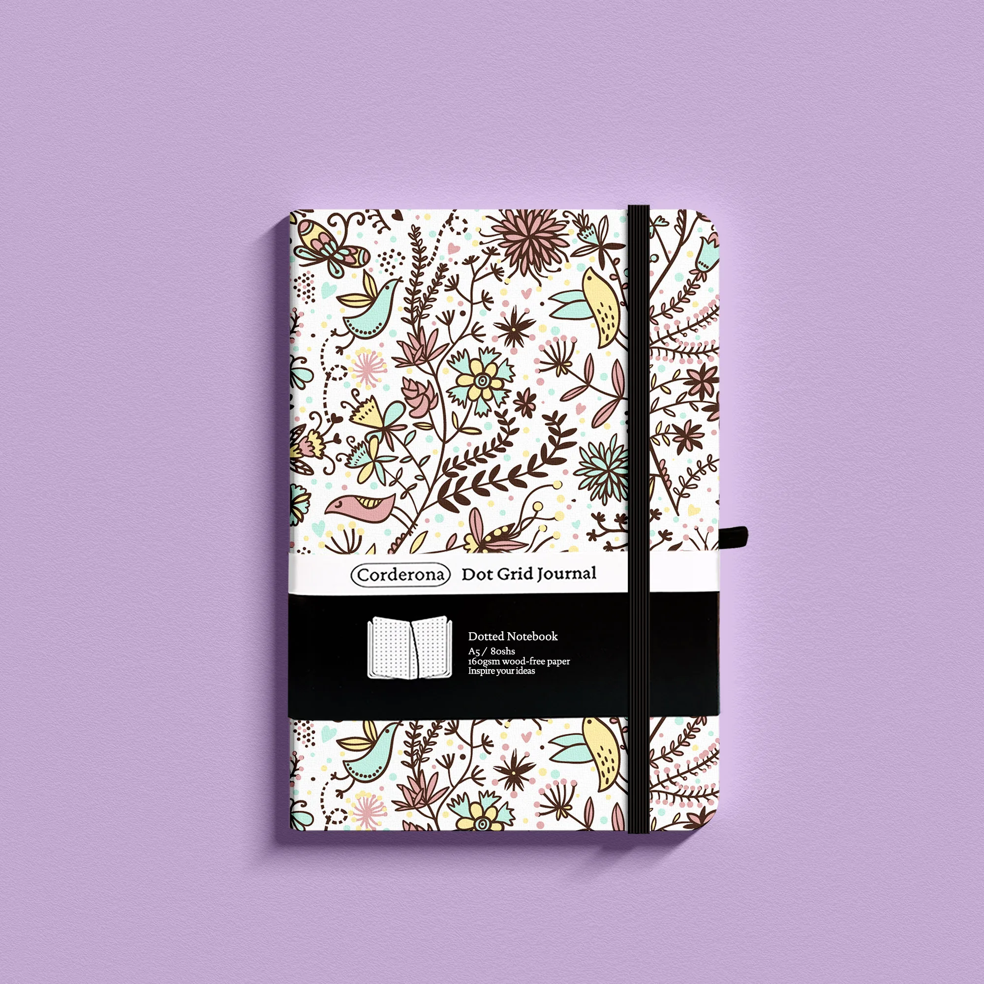A5 Floral Bullet Dotted Journal 160gsm Thick Paper Elastic Band ...