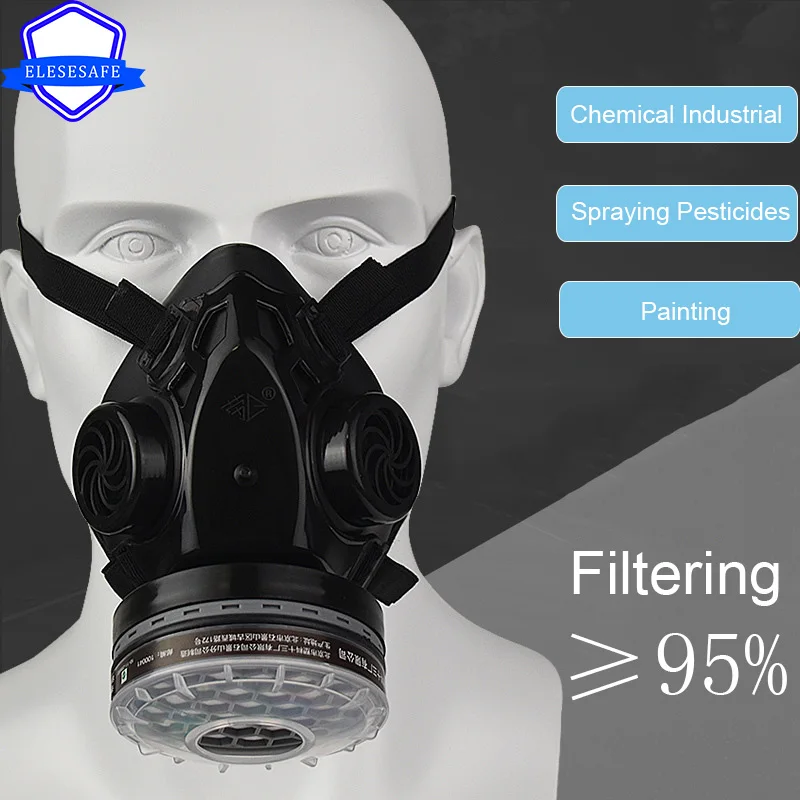 New-Half-Face-Black-Gas-Mask-Respirator-Natural-Rubber-Work-Safety-Mask ...