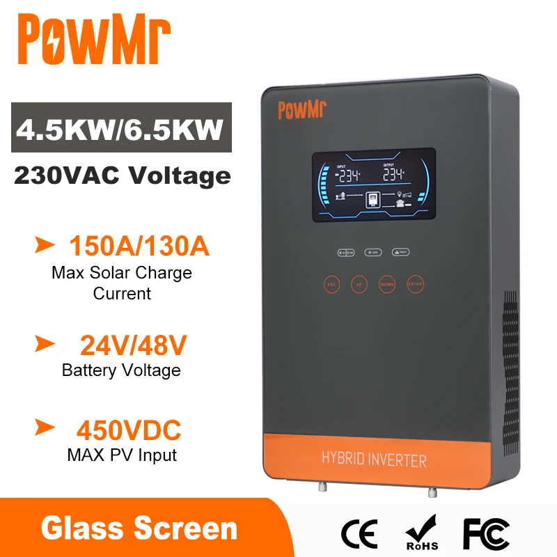 Powmr Hybrid Solar Inverter 4500w 24v 230vac Off Grid Inverter With Mppt 150a Solar Charger 6.25 ...