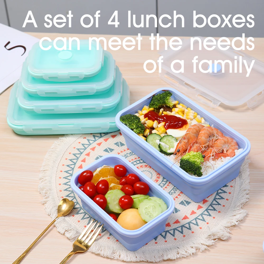 4Pcs-Silicone-Foldable-Lunch-Box-Collapsible-Food-Storage-Container ...