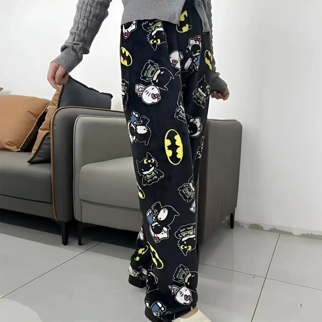 Hello-Kitty-Batman-Pajama-Pants-Anime-Sanrio-Y2k-Autumn-Winter-Warm ...