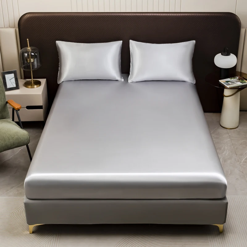Luxury-Satin-Fitted-Sheet-SolidColor-Twin-Bed-Full-SizeIce-SilkMattress ...