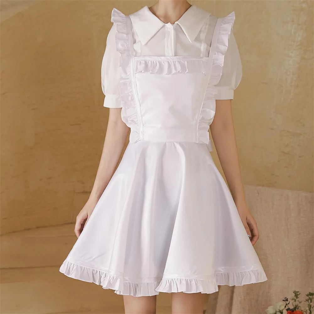 Vintage Ruffle White Apron Cross Back Strap Waterproof Greaseproof ...