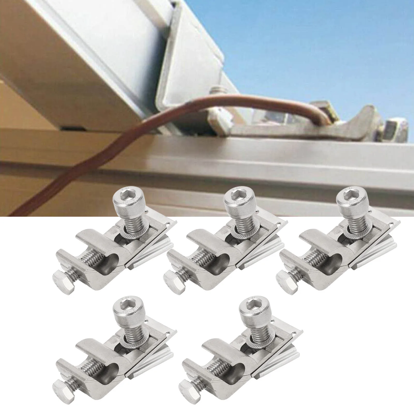 5Pcs Solar Panel Grounding Lugs PV Mounting System Metal Clips Cable ...