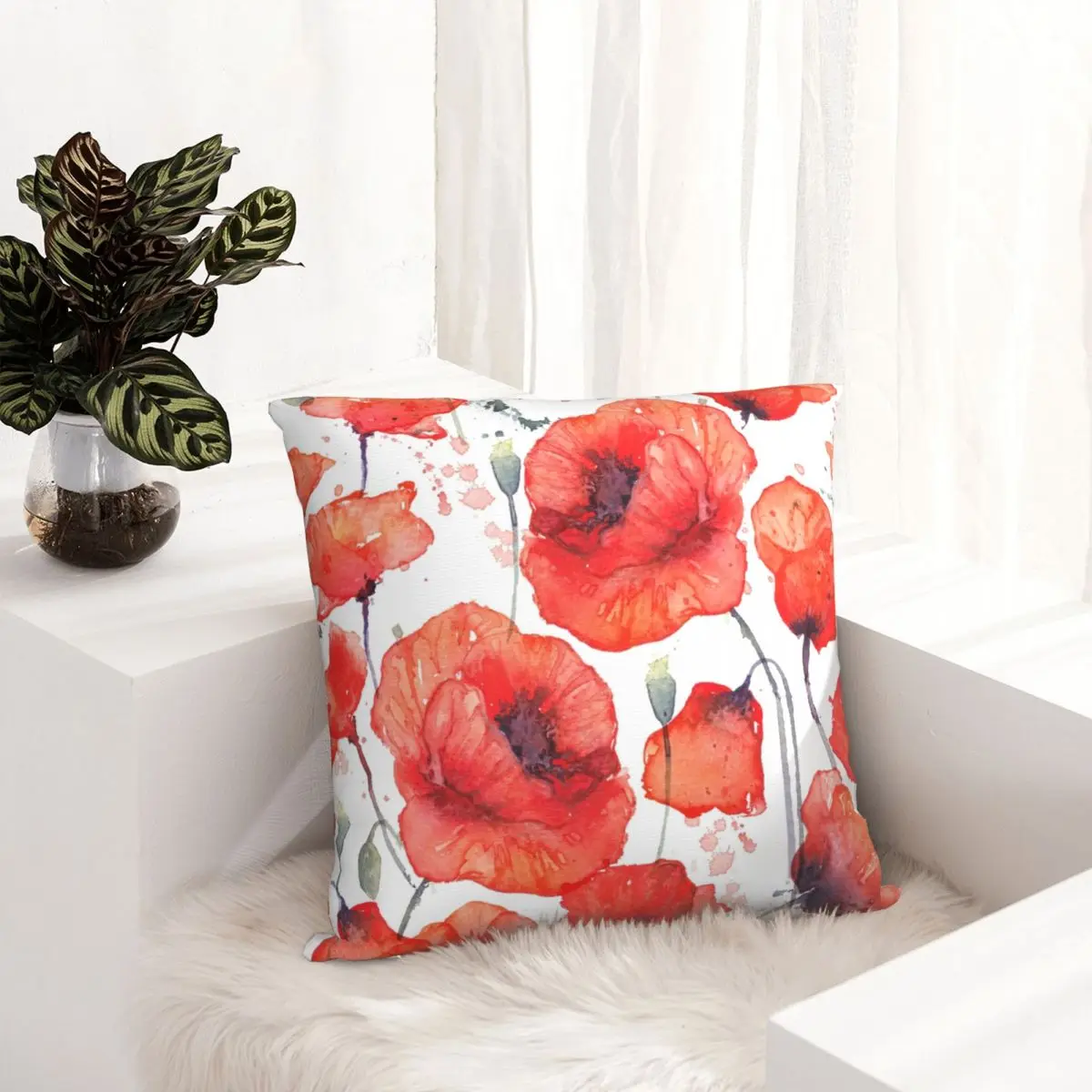 ป่าสีแดง Poppies ปลอกหมอนดอกไม้ Vintage Dakimakura หมอนกรณีตกแต่งเบาะ ...