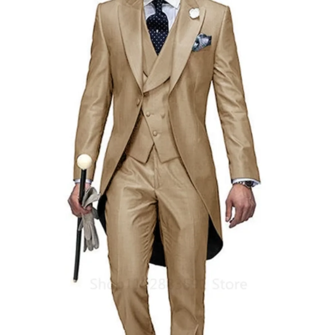 3 Piece Blue Wedding Men Tail Coat Groom Tuxedo for Formal Prom Male ...