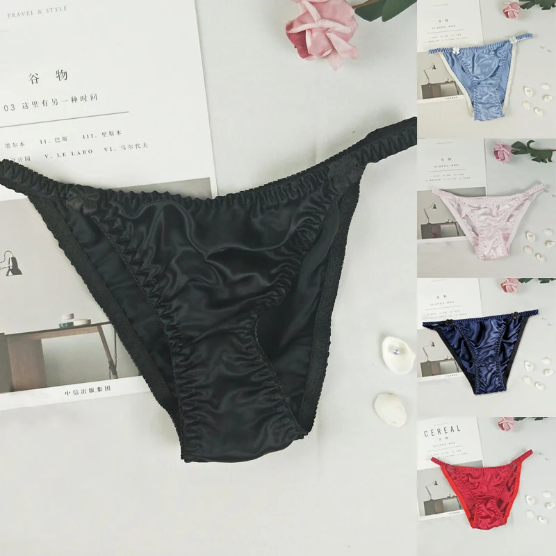 Bragas de seda 100% para mujer, ropa interior Sexy de satén, de tiro ...