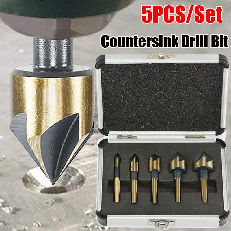 1-5Pcs-Industrial-Countersink-Drill-Bit-Set-Tri-Flat-Shank-Quick-Change ...