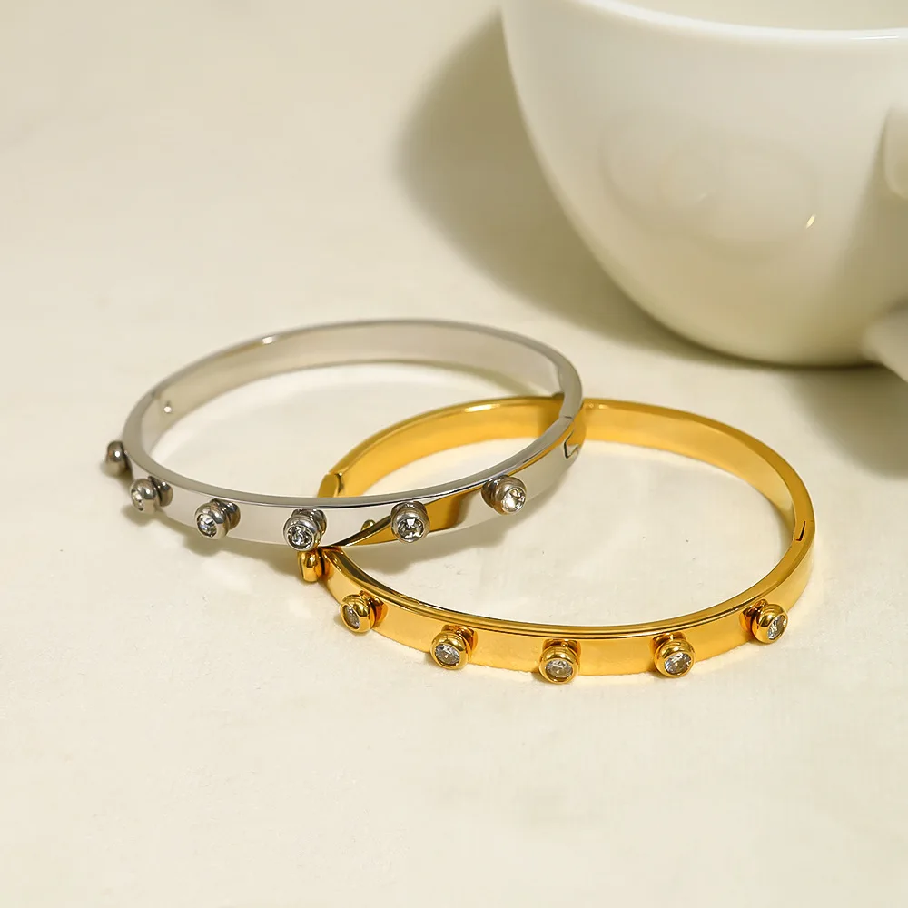 24-Stainless-Steel-Gold-Color-Oval-Chain-Bracelet-Statement-Cubic-Zirconia-Green-White-Stone ...