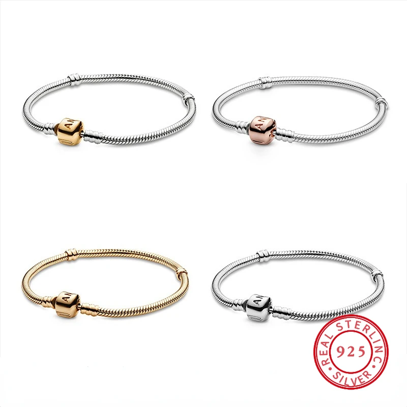 Pulsera de plata de ley 925 para mujer, brazalete con cadena de serpiente y corazón, compatible ...