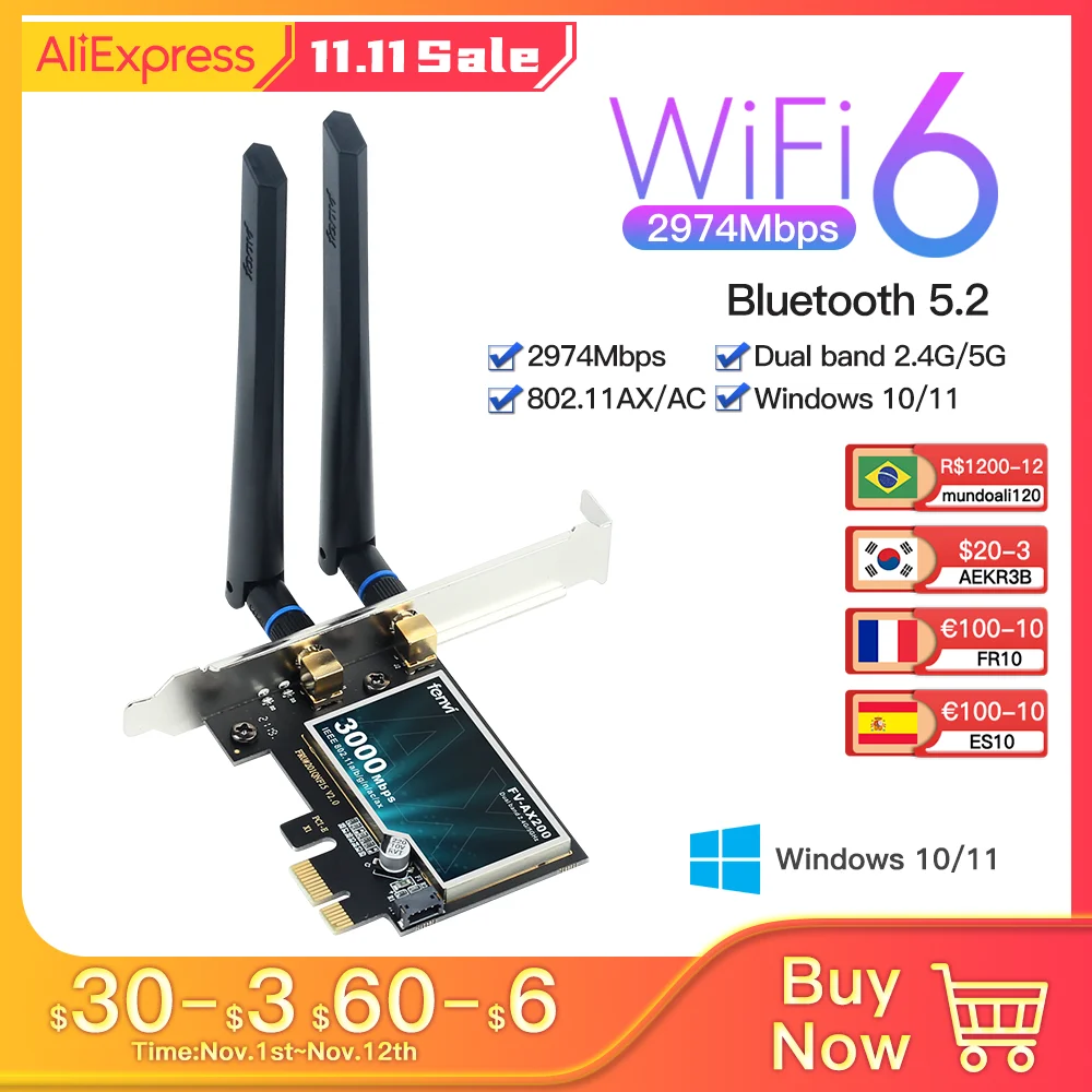 3000mbps Wifi 6 Wireless Intel Ax200 Desktop Pcie Wifi Adapter ...