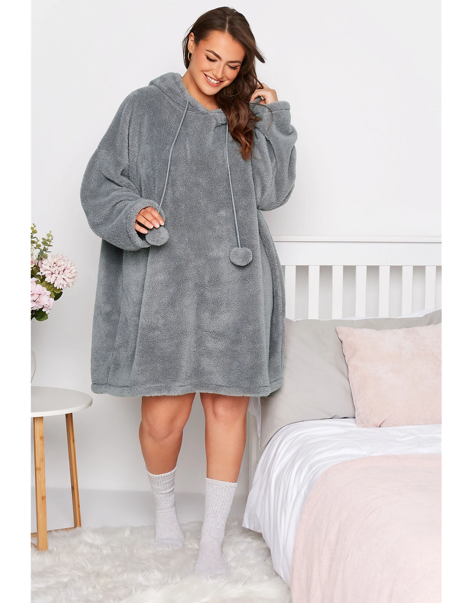 Plus Size Casual Autumn Winter Teddy Hoodie Dress Women Long Sleeve ...
