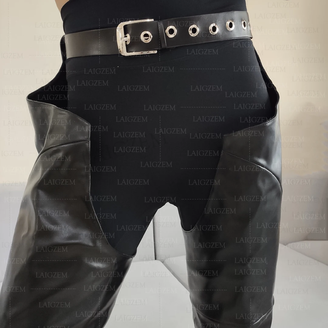 ZHIMA-Women-Thigh-High-Chap-Boots-Round-Toe-Pull-On-High-Heels-Faux ...