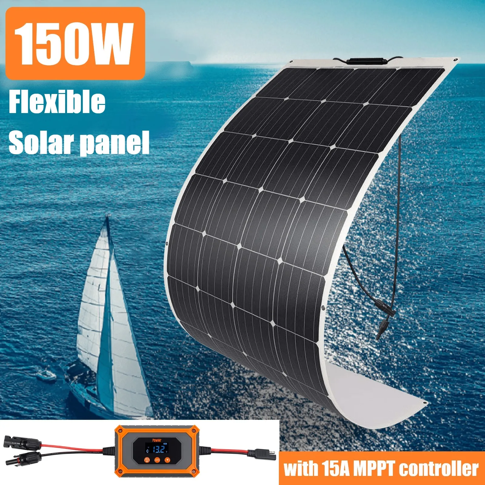 150W-Flexible-Solar-Panel-Optional-15A-MPPT-Controller-IP65-Waterproof ...