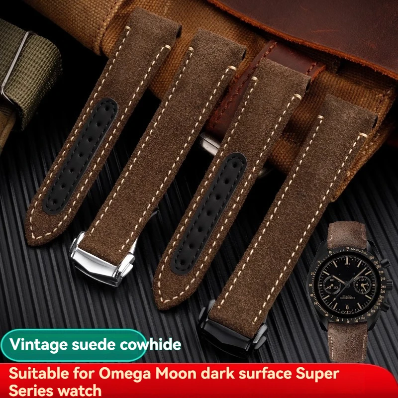 21mm Vintage Leather Watch Band for Omega Speedmaster Dark Side of the ...