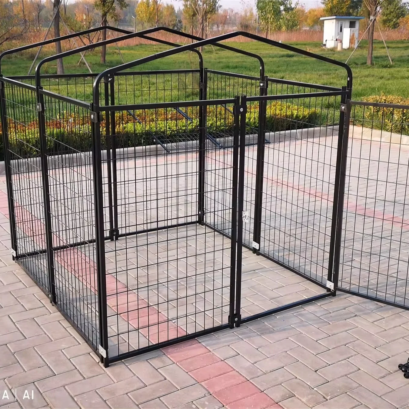 Durable-Metal-Black-Dog-Cage-Strongly-Welded-for-Outdoor-Pet-Running ...