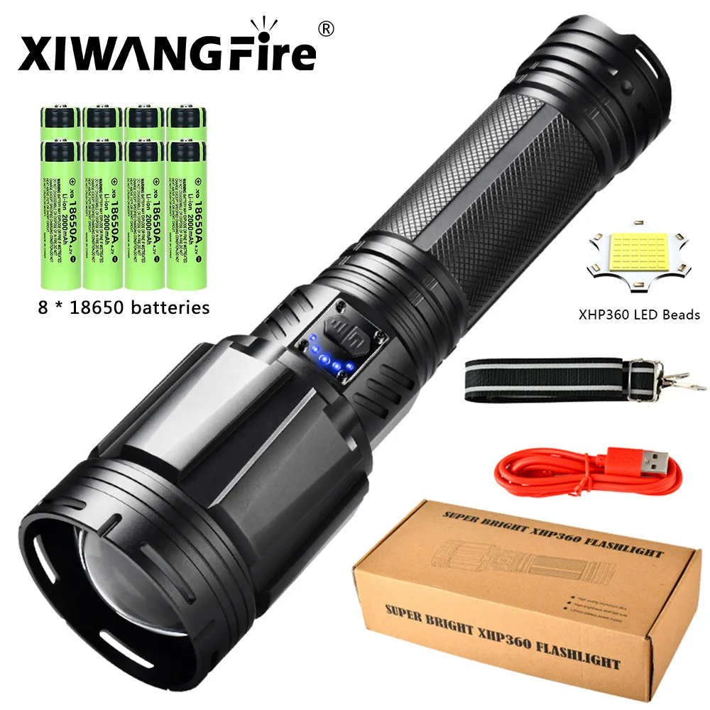Ultra Bright Flashlight XHP360 LED Zoomable Spotlight Long Range ...