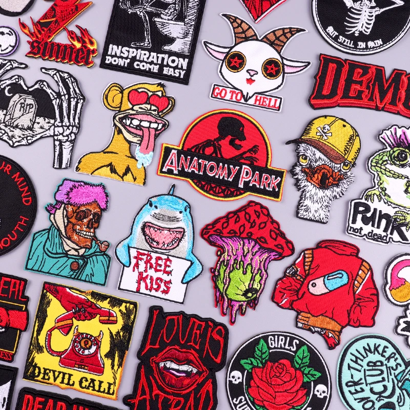 Punk-Animal-Embroidery-Patch-Iron-On-Patches-For-Clothes-Demon-Skull ...