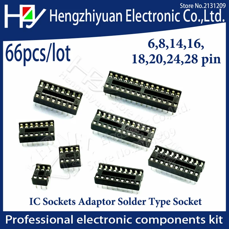 Hzy 66pcs/lot Sockets Adaptor Solder Type Socket Kit 6,8,14,16,18,20,24 ...
