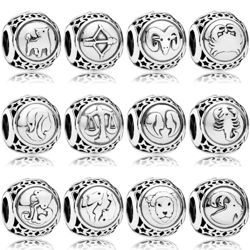 Cuentas-redondas-de-12-Constelaciones-chapadas-en-plata-925-compatibles ...