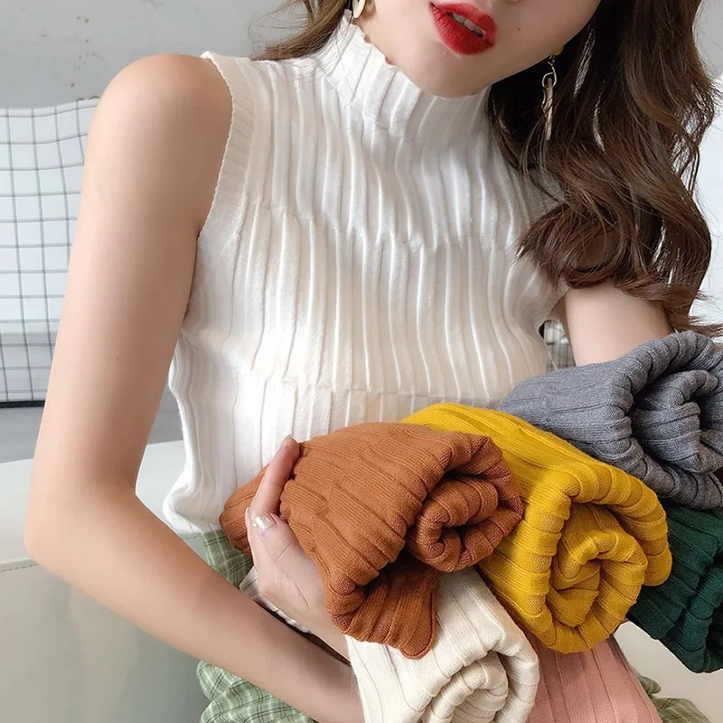 Camiseta-Vintage-de-Cuello-medio-alto-para-mujer-Camiseta-de-punto ...