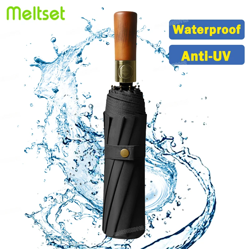 Vintage-Style-Automatic-Rain-Umbrella-10-Bone-Log-Handle-Umbrella-for ...