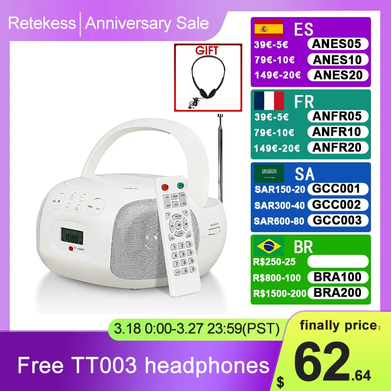 Retekess-TR636-CD-Player-Bluetooth-Boombox-Portable-Radio-AM-FM-Stereo ...