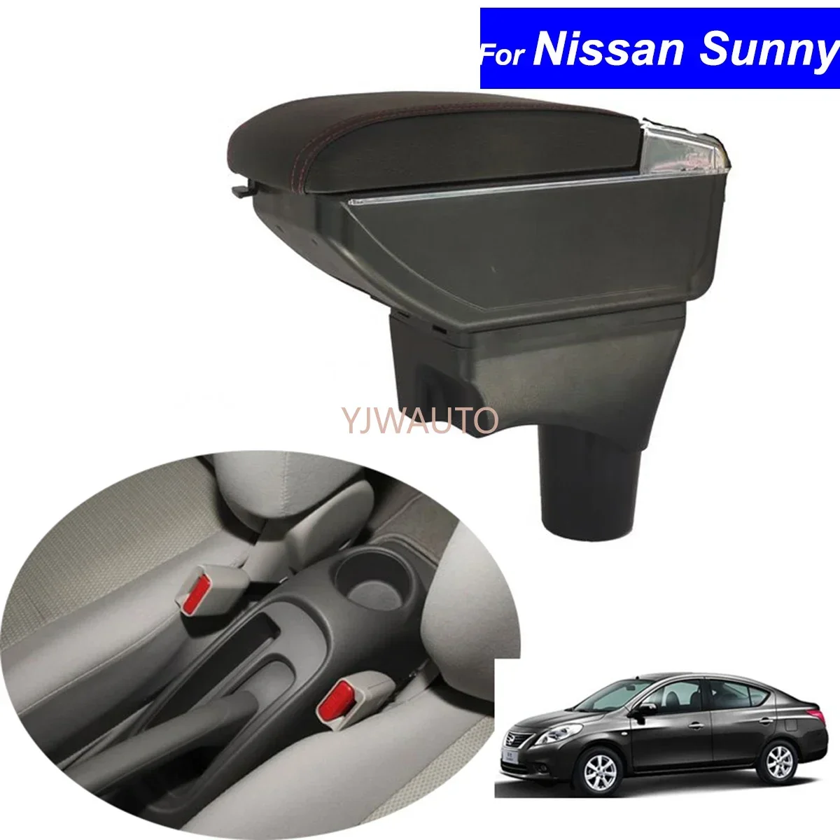For-Nissan-Sunny-2011-2016-Armrest-Car-Storage-Box-with-CUP-Holder ...