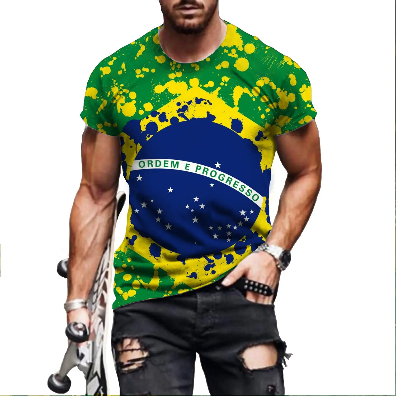Brazil Flag Hip Hop T Shirt Men Women 3D Printed Oversized T-shirt ...
