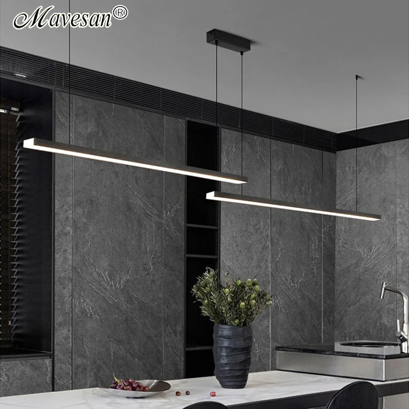 Italian-minimalist-long-strip-LED-pendant-light-lines-dining-table ...