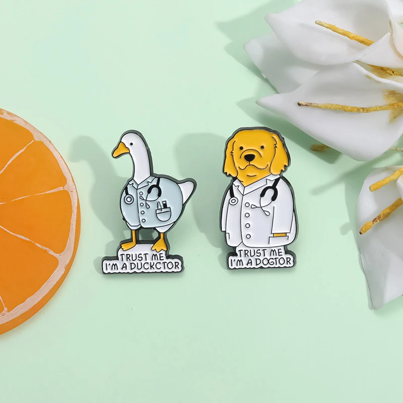 Trust-Me-I-m-A-Duckctor-Enamel-Pins-Funny-Cartoon-Dog-Duck-Lapel-Badge ...