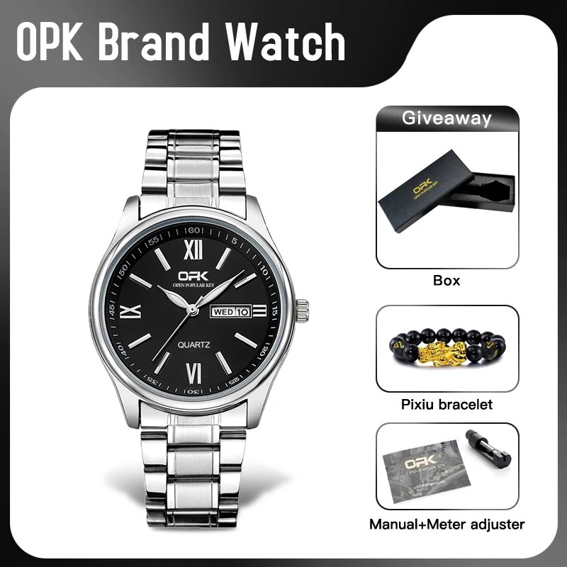 OPK 8123 Mens Watch Original Simple Quartz Watch Stainless Steel Day ...