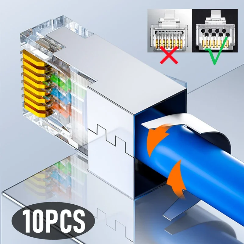 Solid-Stranded-Network-Plugs-Cable-Conector-CAT7-RJ45-Pass-Through-8P8C ...