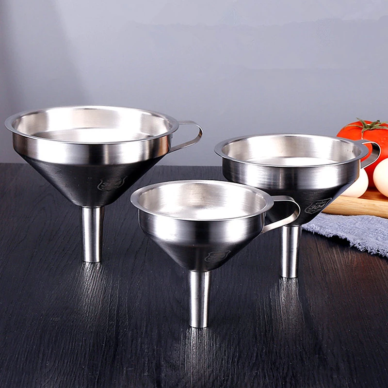 Three Sizes Stainless Steel Kitchen Funnel Salad Dressing Hopper Filter ...