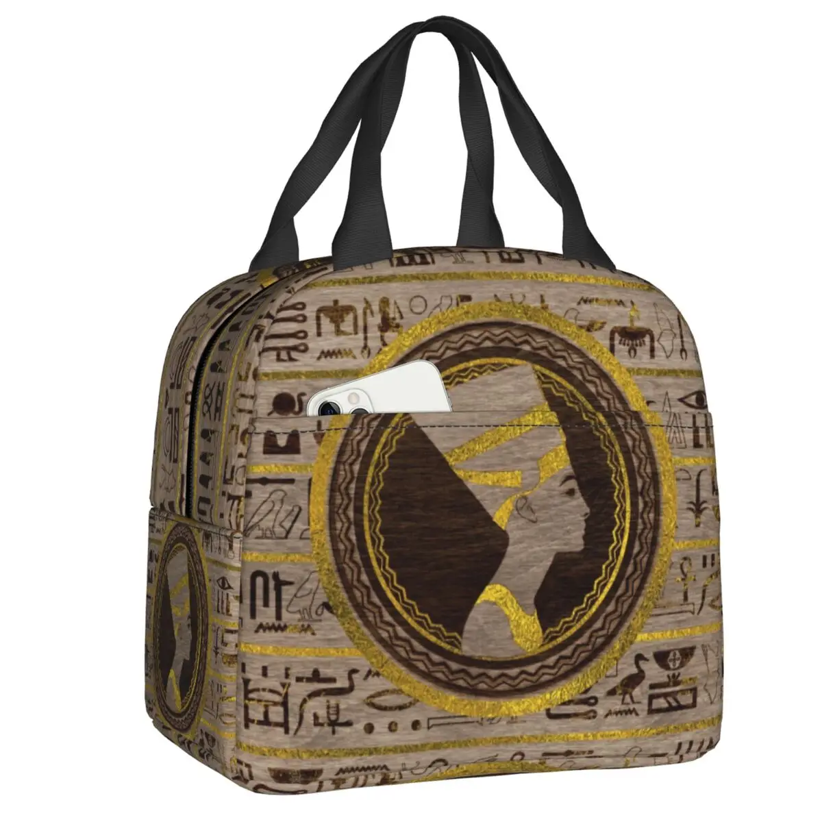 Pyrographed Golden Nefertiti Insulated Lunch Tote Bag for Women ...