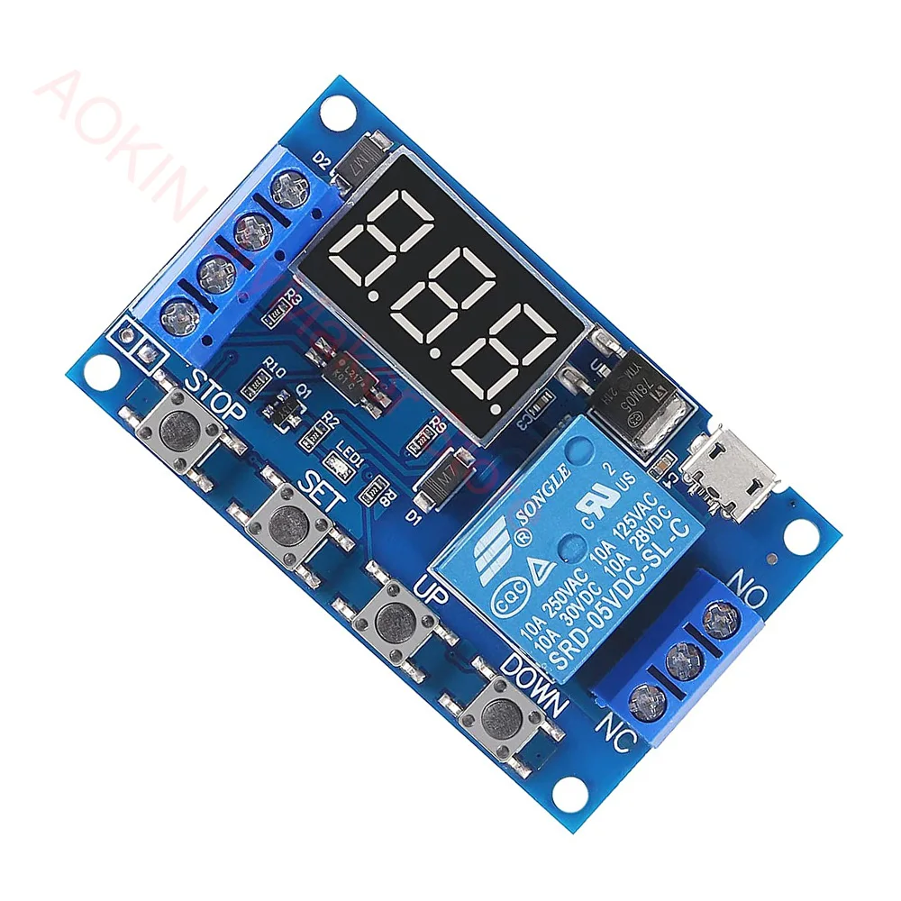 DC 6-30V Timer Relay Programmable Delay Relay Module Cycle Timer with LCD Display / 5V Micro USB ...