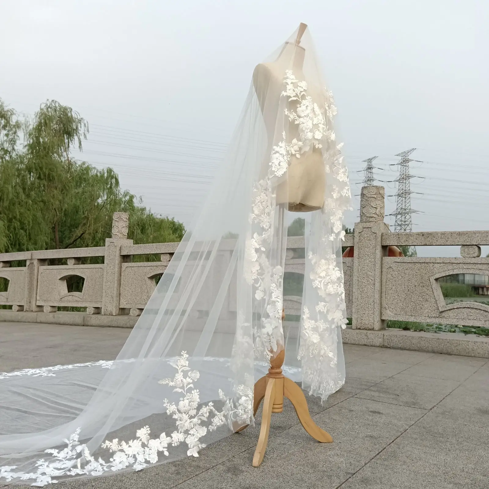 New-Long-Lace-Decal-Wedding-Mandala-Veil-1-Layer-3M-4M-5M-Cathedral ...