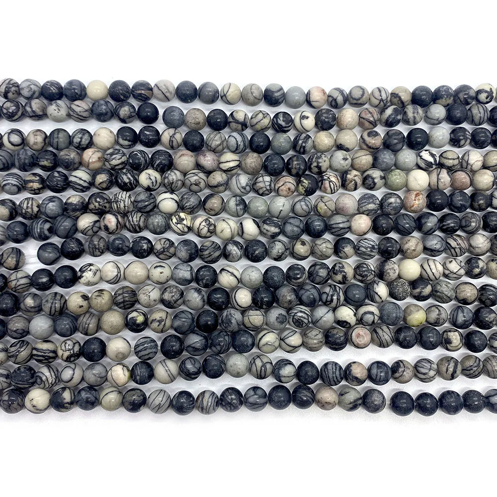 Natural Stone Black Network Stone Necklace Round Bead 6mm8mm10mm Charm ...