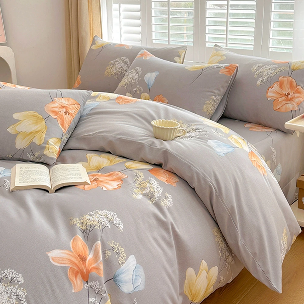 Gray-Flower-Duvet-Cover-Pure-Cotton-Printed-Floral-Comforter-Quilt ...