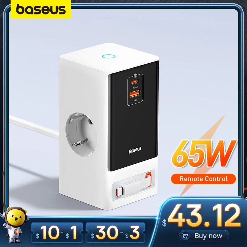 Baseus 65W Fast GaN Charger Digital Power Strip Touch Control 3AC ...