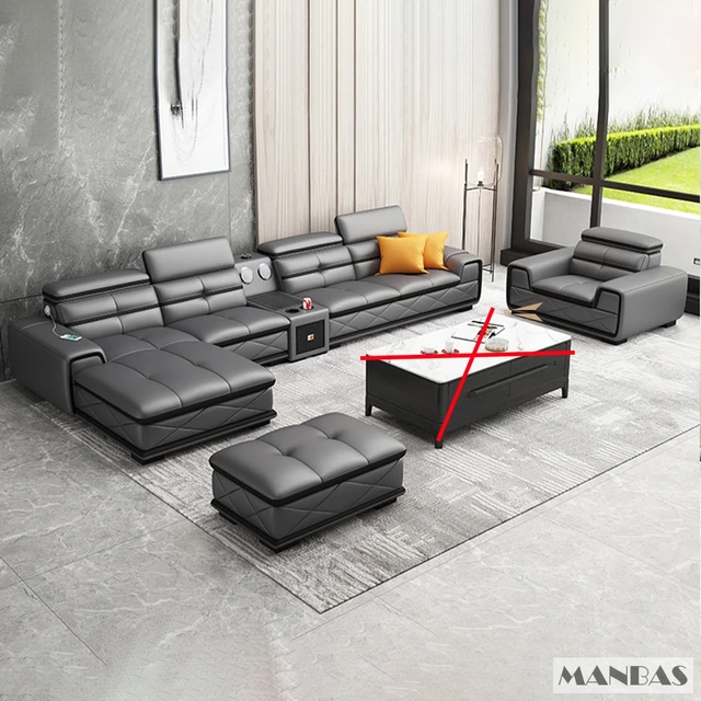 Modern Genuine Leather Sectional Sofa Sets Couch Sofas with USB ...