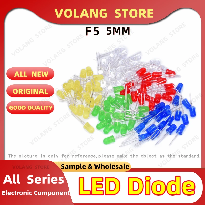 100pcs-5mm-LED-Diode-DIP-F5-Assorted-Kit-White-Green-Red-Blue-Yellow ...