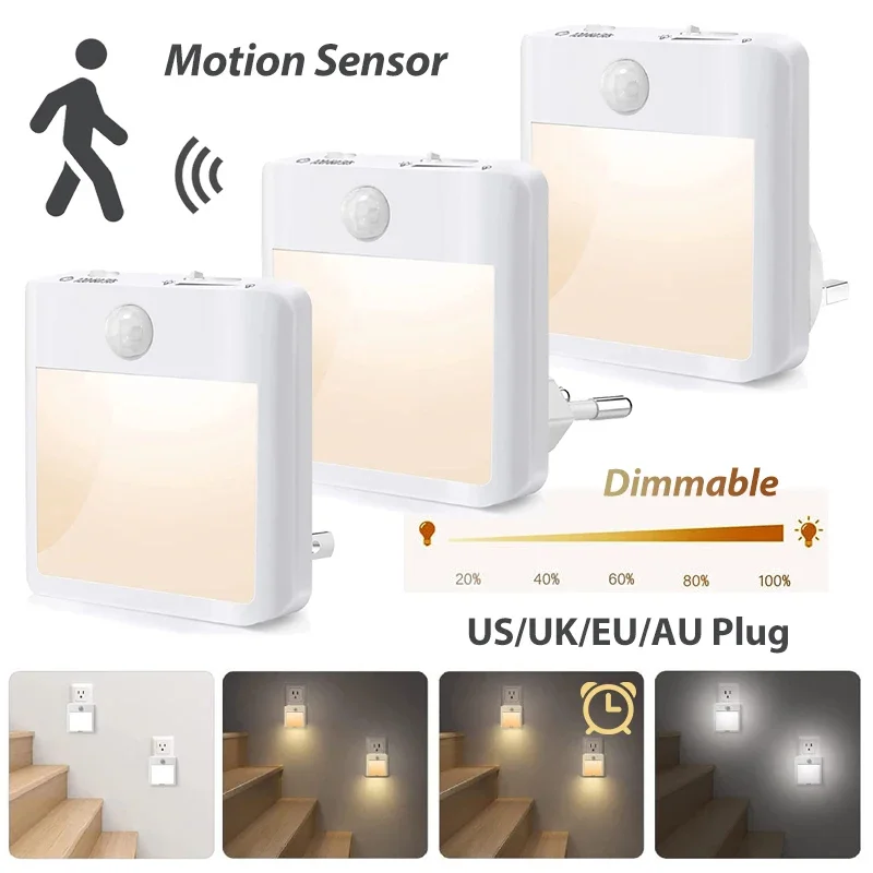 Motion-Sensor-Night-Lights-with-US-EU-UK-AU-Plug-Dimmable-LED-Warm ...