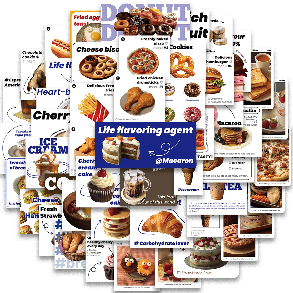50pcs-Simple-Classic-Food-Stickers-for-Phone-Case-Skateboard-Laptop ...