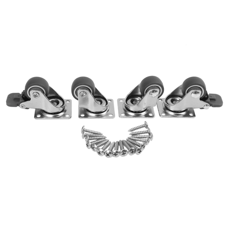 4 Pack 1 Inch Low Profile Casters Wheels Soft Rubber Swivel Caster With ...